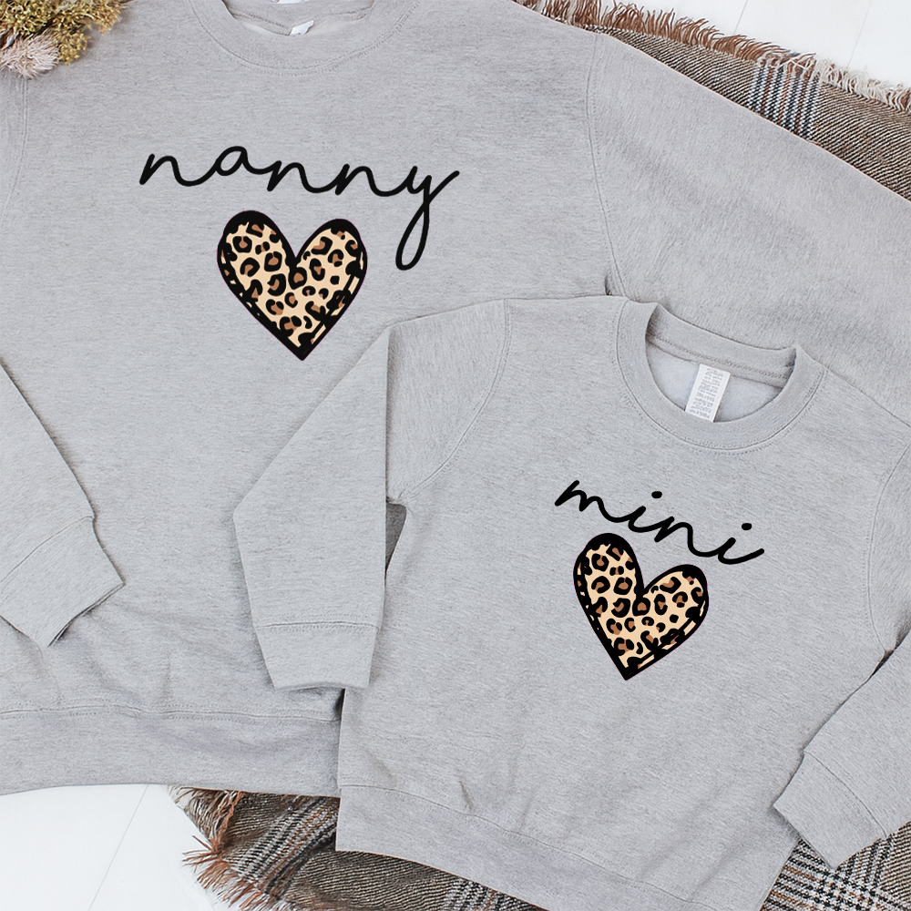 Nanny & Mini Leopard Logo Heart Matching Grey Sweatshirts – My Rocking Kids